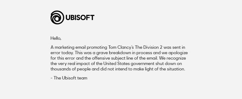 Ubisoft Apologizes for The Division 2 Marketing Email Joking About US ...