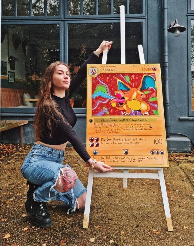 Pokémon Fan Shows Off Beautiful Giant Painted Charizard Card